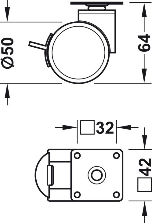 Коліщатко, поворотне колесо, пластикове, з пластиною ...